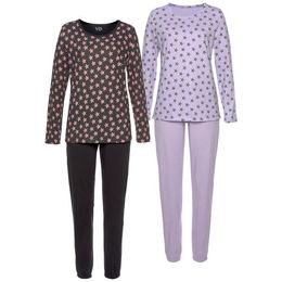 VIVANCE DREAMS BY LASCANA Pyjama mehrfarbig Gr. 40/42 f&uuml;r Damen. Rundhals und Allover-Druck. Basic. Nachhaltig.