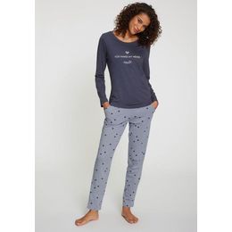VIVANCE DREAMS BY LASCANA Pyjama blau Gr. 36/38 f&uuml;r Damen. Rundhals und Druck. Basic