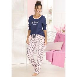 VIVANCE DREAMS BY LASCANA Pyjama mehrfarbig Gr. 40/42 f&uuml;r Damen. Rundhals und Allover-Druck, Print. Basic. Nachhaltig.