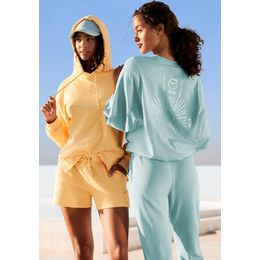 Buffalo Hoodie gelb Gr. 48/50 f&uuml;r Damen. Mit Druck, Kordel. Loose Fit. Nachhaltig.