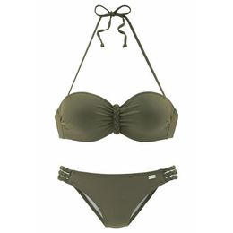 Buffalo Set: B&uuml;gel-Bandeau-Bikini 'Zopf' gr&uuml;n Gr. 42 Cup E. Mit St&auml;bchen Und Mit B&uuml;gel