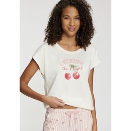 VIVANCE DREAMS BY LASCANA Pyjamaoberteil braun Gr. 32/34 f&uuml;r Damen. Rundhals und Print. Gerade. Nachhaltig.