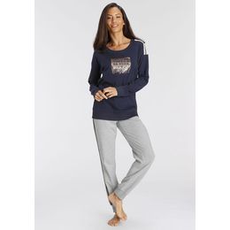 VIVANCE DREAMS BY LASCANA Pyjama blau Gr. 40/42 f&uuml;r Damen. Rundhals und Print. Basic. Nachhaltig.