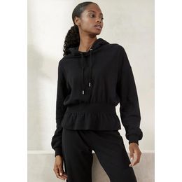 Lascana Hoodie schwarz Gr. 48/50 f&uuml;r Damen. Mit Kordel, Kordelzug. Figurumspielend. Nachhaltig.
