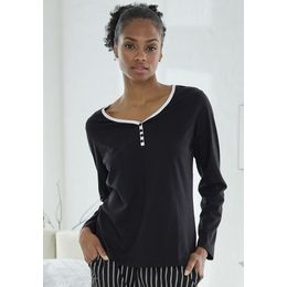 VIVANCE DREAMS BY LASCANA Pyjamaoberteil schwarz Gr. 36/38 f&uuml;r Damen. Mit Zierknopfleiste und Zierkn&ouml;pfe. Nachhaltig.