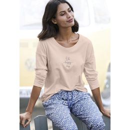 VIVANCE DREAMS BY LASCANA Pyjamaoberteil orange Gr. 44/46 f&uuml;r Damen. Rundhals und Schriftzug. Loose Fit. Nachhaltig.