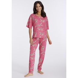 VIVANCE DREAMS BY LASCANA Pyjama mehrfarbig Gr. 48/50 f&uuml;r Damen. Rundhals und Allover-Druck, Print. Loose Fit. Nachhaltig.