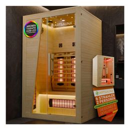 Artsauna&reg; Infrarotkabine Bergen115 natur - W&auml;rmekabine f&uuml;r 2 Personen, dimmbare Vollspektrumstrahler, LED Farblicht und App-Steuerung, 1800W