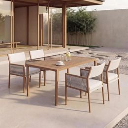 Garten-Essgarnitur MCW-Q12, Gartengarnitur Tisch+4xStuhl Sitzgruppe, Polyrattan Olefin (210 g/m&sup2;) ~ wei&szlig;