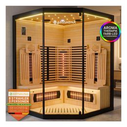 Artsauna&reg; Infrarotkabine Malm&ouml;140 Schwarz - Hemlock Holz, Vollspektrumstrahler mit Dimmer, LED-Farblichttherapie, 3 Personen, 140x140x190 cm, 2530 W