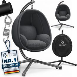 Kesser&reg; Luxe H&auml;ngesessel mit Gestell + weicher Sitzkissen, Seitenpolsterung, Sitz- und R&uuml;ckenkissen H&auml;ngekorb Indoor & Outdoor, Garten Schaukel Korb H&auml;ngestuhl Stabiler Standfu&szlig;, max. 150 kg