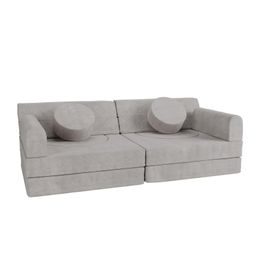Juskys Kinder Spielsofa Kayo - Hellgrau, baubare Stapelsteine f&uuml;r Kinder, pflegeleichte Kindercouch aus Cord