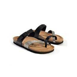 BACKSUN Zehentrenner "Barcelone" in Schwarz/ Silber - 60% | Gr&ouml;&szlig;e 36 | Damen-sandalen