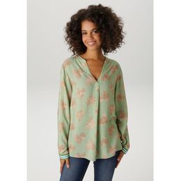 Aniston Bluse in Gr&uuml;n/ Beige - 55% | Gr&ouml;&szlig;e 38 | Damen-blusen