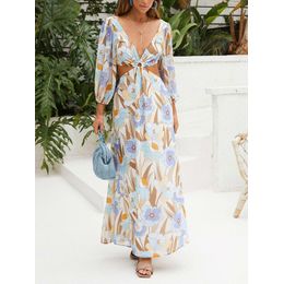 Milan Kiss Kleid in Beige/ Hellblau - 60% | Gr&ouml;&szlig;e L | Damen-kleider