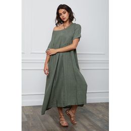 Fleur de Lin Leinen-Kleid "Gustavo" in Khaki - 65% | Gr&ouml;&szlig;e S | Damen-kleider