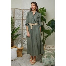 Lin Passion Leinen-Kleid in Khaki - 75% | Gr&ouml;&szlig;e 36/38 | Damen-kleider