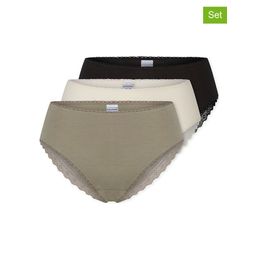Schiesser 3er-Set: Slips in Khaki/ Creme/ Schwarz - 39% | Gr&ouml;&szlig;e 46 | Damen-unterteile