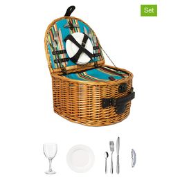 WD lifestyle 22tlg. Set: Picknickkorb in Hellbraun/ T&uuml;rkis - 51% | Damen-outdoor-ausruestung