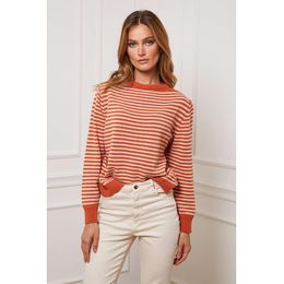 So Cachemire Pullover "Astrobal" in Orange/ Wei&szlig; - 74% | Gr&ouml;&szlig;e M | Damen-pullover-cardigans
