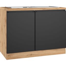 Sp&uuml;lenschrank KOCHSTATION, B:110cm H:86cm T:60cmmatt schwarz, wotaneiche, MDF, K&uuml;che, Schr&auml;nke, "KS-Virginia,neu in verbesserter Ausf&uuml;hrung", Breite