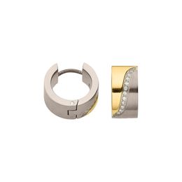 Firetti Damen Paar Creolen "Schmuck Geschenk Titan Ohrschmuck Ohrringe bicolor", 14,5mm, Titantitanfarben, gelbgoldfarben, kristallwei&szlig;,