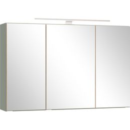 Spiegelschrank Welltime, B:100cm H:64cm T:20cmschilfgr&uuml;n, wildeiche, MDF, Badezimmer, Schr&auml;nke, "TRIENT, 3D-Spiegelschrank 100 cm, ged&auml;mpfte