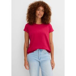 bonprix Damen T-Shirt "Boxy-Shirt"beerenrot, Gr. 32, Web, Obermaterial: 100% Baumwolle, Shirts, lockere, figurumspielende Passform, Kurzarm,