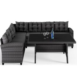 Casaria Polyrattan Ecklounge Lissabon Grau/Anthrazit inkl Kissen