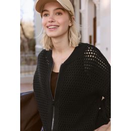 Damen Cardigan, schwarz, Gr. 44, STREET ONE STUDIO, unifarben, Web, 60% Baumwolle, 40% Polyacryl, Strickjacken, Grobstrick