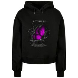 Merchcode Damen Kapuzenpullover "Merchcode Ladies Butterflies Organic Oversized Hoody"schwarz, Gr. XXXL, mehrfarbig, 100% Baumwolle, Pullover