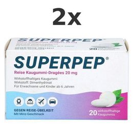 HERMES Arzneimittel 2x Superpep Reise Kaugummi Dragees 20 mg 20 St