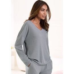 VIVANCE DREAMS BY LASCANA Langarmshirt grau Gr. 40/42 f&uuml;r Damen. Mit V-Ausschnitt. Loose Fit