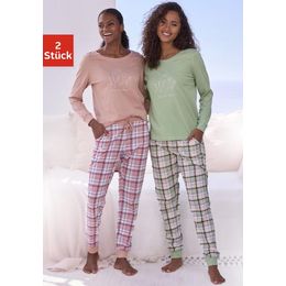 VIVANCE DREAMS BY LASCANA Pyjama mehrfarbig Gr. 36/38 f&uuml;r Damen. Rundhals und Print, Allover-Druck. Bequem. Nachhaltig.
