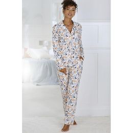 VIVANCE DREAMS BY LASCANA Pyjama mehrfarbig Gr. 40/42 f&uuml;r Damen. V-Ausschnitt und Allover-Druck. Klassisch. Nachhaltig.