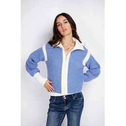 ASSUILI Cardigan in Blau/ Wei&szlig; - 76% | Gr&ouml;&szlig;e 38 | Damen-pullover-cardigans