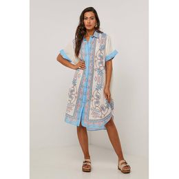 Le Monde du Lin Kleid in Creme/ Hellblau - 72% | Gr&ouml;&szlig;e 38/40 | Damen-kleider