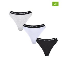 Reebok 3er-Set: Strings "Lotty" in Schwarz/ Grau/ Wei&szlig; - 53% | Gr&ouml;&szlig;e L | Damen-unterteile
