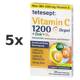 5x Tetesept Vitamin C 1.200+Zink+D3 Depot Tabletten 30 St