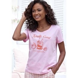 VIVANCE DREAMS BY LASCANA Pyjamaoberteil pink Gr. 36/38 f&uuml;r Damen. Rundhals und Print. Basic. Nachhaltig.