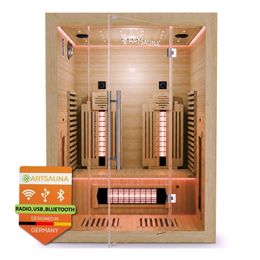 Artsauna&reg; Infrarotkabine Aarhus140 Natur - Premium Hemlock-Holz, 5 Dual Vollspektrumstrahler mit Dimmer & Fl&auml;chenstrahler, LED Farblicht, 140x120x190 cm