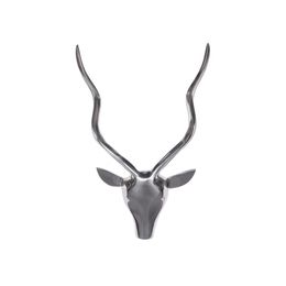FineBuy Hirschgeweih Deko Hirschkopf Silber Wanddekoration Wand Metall Jagdtroph&auml;e gro&szlig;