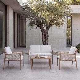 Garten-Garnitur MCW-Q12, Gartenlounge Lounge-Set Sitzgruppe Sofa, Polyrattan Olefin (210 g/m&sup2;) ~ wei&szlig;