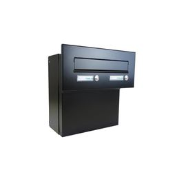 Mauerdurchwurf Briefkasten in RAL 9005 mit 2 Tastern - T: 18-27 cm - F-04