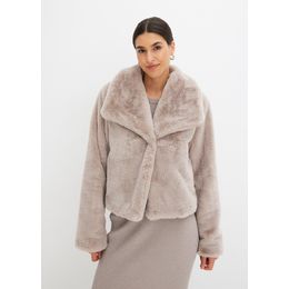 bonprix Fellimitat-Jacke, grau, Gr.52, modische Fellimitat-Jacke mit Knopfverschluss vorne