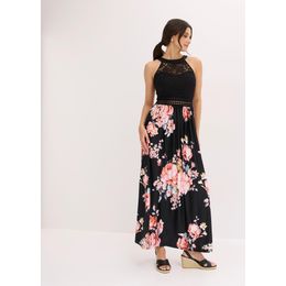 bonprix Maxikleid mit Spitze, schwarz, Gr.42, Jerseykleid mit Spitzen-Oberteil