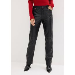 bonprix Lederhose aus Lammnappa, schwarz, Gr.54, grade geschnittene Hose im zeitlosen 5-Pocket Style aus weichem Leder, aus Nappaleder