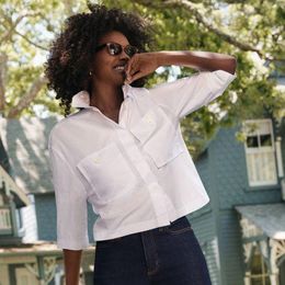 LANDS' END Verk&uuml;rztes Hemd mit aufgesetzten Brusttaschen, Damen,  Wei&szlig;, Baumwolle, by Lands' End