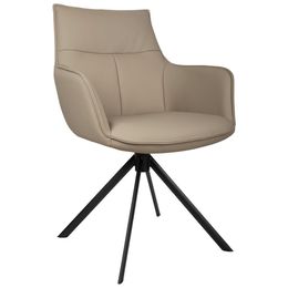 Novel Armlehnstuhl, Taupe, Schwarz, Leder, Metall, Echtleder, Rindleder, Drehkreuz, eckig, 60x89.5x64 cm, automatische R&uuml;ckholfunktion, Sitzfl&auml;che 360&deg; drehbar, Esszimmer, St&uuml;hle, Esszimmerst&uuml;hle, Armlehnenst&uuml;hle