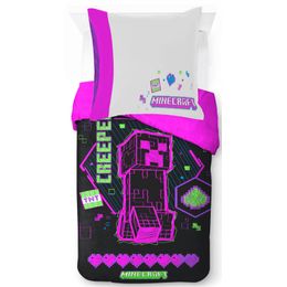 Kinderbettw&auml;sche Minecraftlila, Linon, Obermaterial: 100% Baumwolle, Bettw&auml;sche, "Minecraft Cyber Neon", 100% Baumwolle